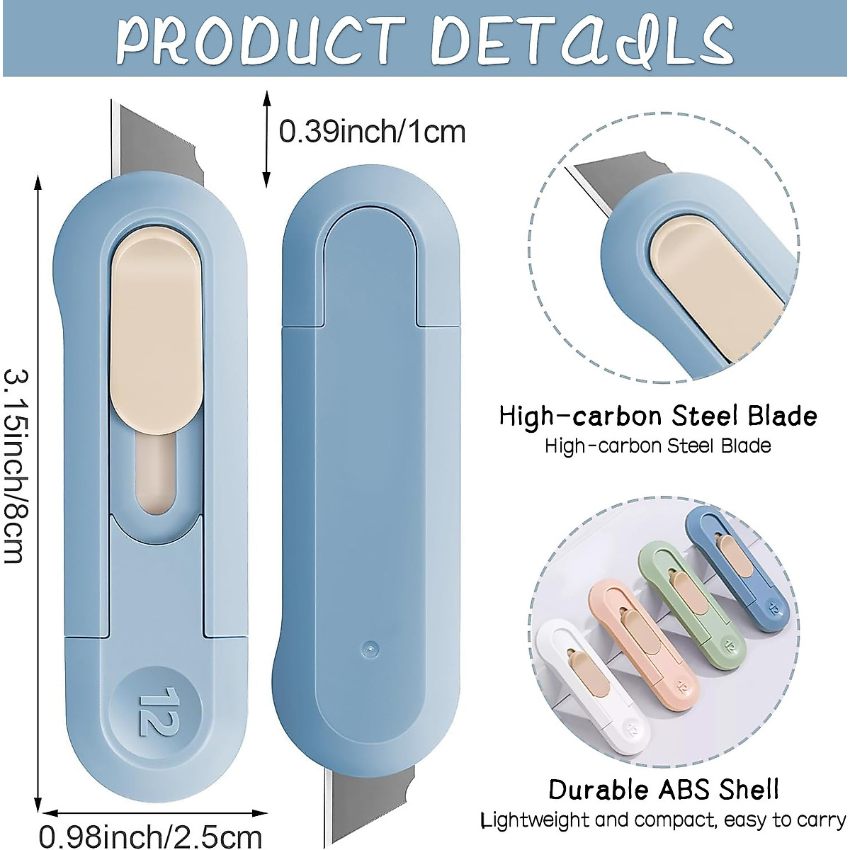 9Pcs Box Cutter, Box Cutter Retractable, mini box cutter, cute box cutter, Package Opener, Easy Slide Retractable Cute Box Cutter for Office, Home, Crafts, Hobby Use