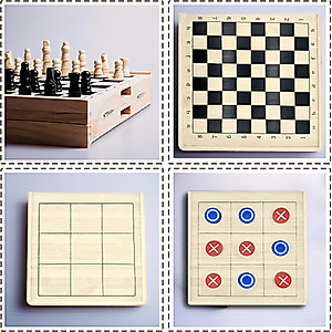 4 in 1 Board Game, Include Fast Hockey Table Game, Tic Tac Toe, Checkers Game,Slingshot Chess,Set for All Age