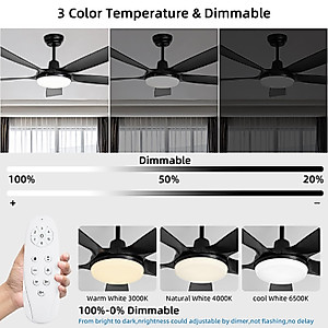 Viossn Ceiling Fan with Lights, 56 Inch Outdoor Ceiling Fan with light 5 Reversible Blades,Dimmable, Black Ceiling Fan with Remote Control for Bedroom Living Room Patio