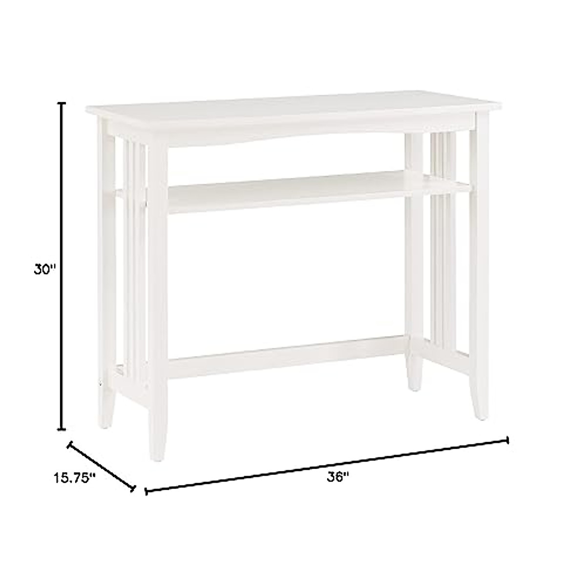 OSP Home Furnishings Sierra 36-Inch Foyer Table with Lower Storage Shelf and Mission Style Side Panels, White
