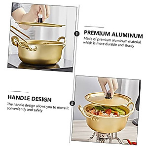 Yardwe 1pc Korean Instant Noodle Pot Foods Ceramic Nonstick Frying Pan Japanese Wok Metal Stock Pot Lid Cooking Pot Ramyun Hot Pot Practical Noodles Pot Kitchen Gadget Binaural Candy