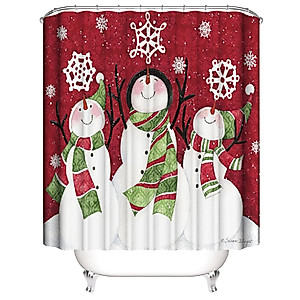 AZHM Christmas Shower Curtain Sets with Non-Slip Rugs Toilet Lid Cover and Bath Mat Snowman Shower Curtains with 12 Hooks 4 Piece Bathroom Decor Set Xmas Gifts for Christmas