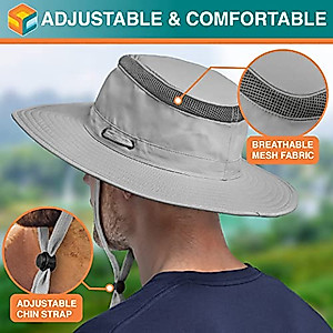 SUN CUBE Sun Hat for Men Wide Brim, Women Safari Hat, Hiking Bucket Hat UV Sun Protection, Boonie Hat Outdoor | Fishing Hat Summer for Sun Beach Camping UPF 50+, Light Gray