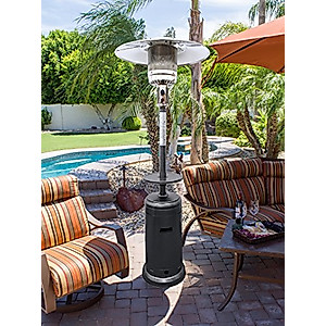 Hiland HLDS01-CB 48,000 BTU Propane Patio Heater w/Wheels and Table, Large, Hammered Silver