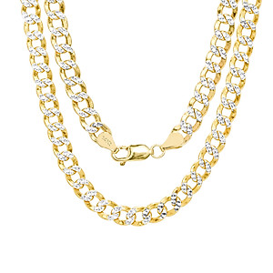 Nuragold 14k Yellow Gold 7mm Cuban Chain Curb Link Diamond Cut Pave Two Tone Bracelet, Mens Womens Jewelry 7" 7.5" 8" 8.5" 9"