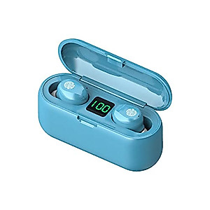 eDealz Fully Wireless Bluetooth 5.0 Rechargeable IPX7 Waterproof Earbud Headphones w Microphone, 2000mAh USB Smart Dual Charging Case/Stand Surround Stereo Bass and Passive Noise Cancelling (Blue)