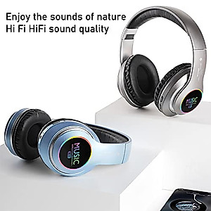 MUMICO Sport Over-Ear Bluetooth Headphones - Stereo Headset with LED, Wireless Wired Dual-Mode, Micro TF, FM for Cell Phone, PC, Folding, Light Weight for Prolonged Wear (White)