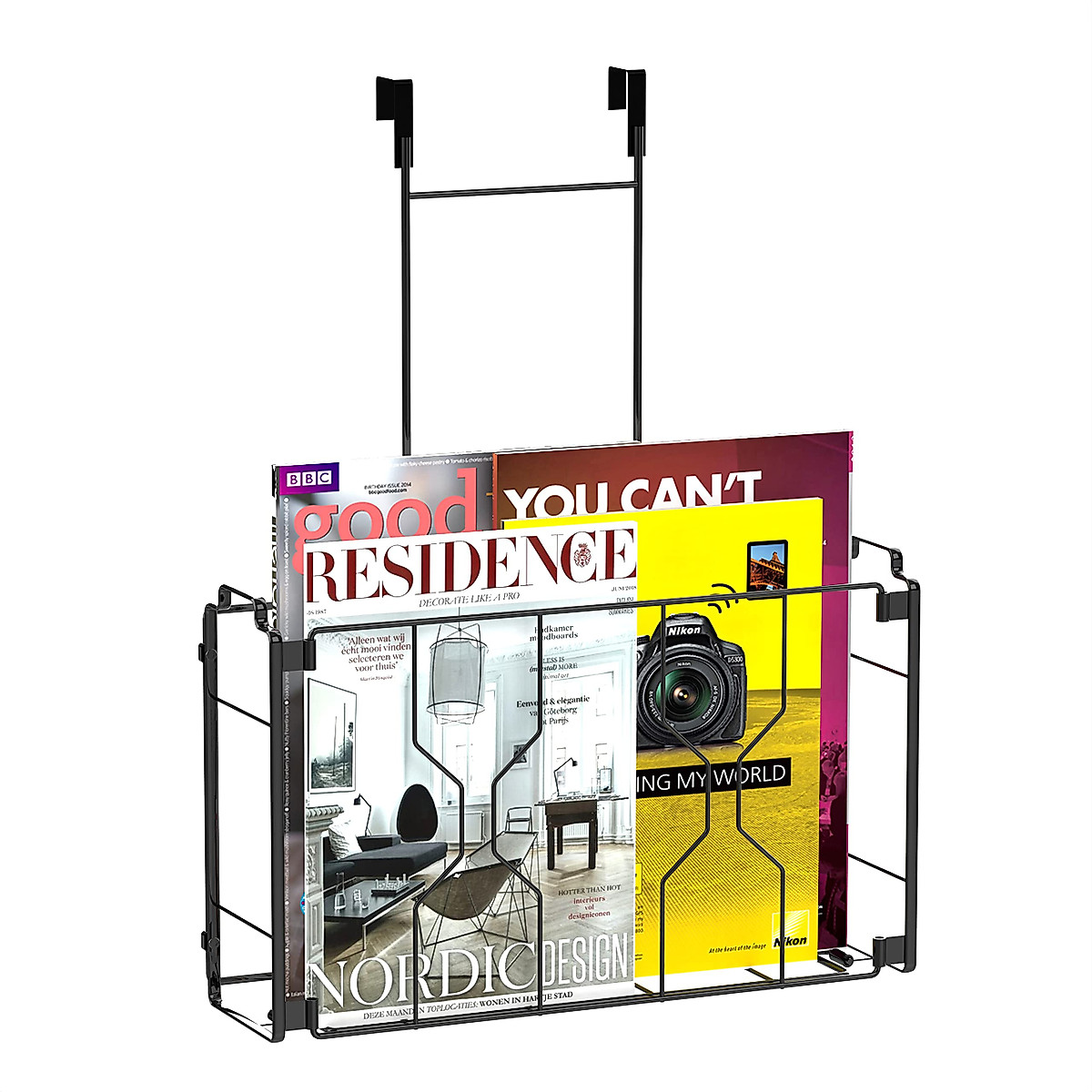 2 Pack- Simple Trending Over the Door/Wall Mount Cabinet Door Organizer Holder in Kitchen or Pantry for Cutting Board, Aluminum Foil, Cleaning Supplies, Black