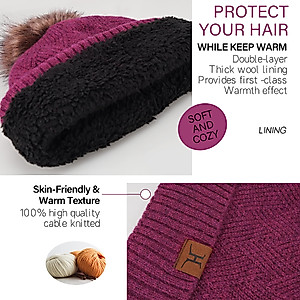 Womens Winter Warm Knit Beanie Hat Long Scarf Touchscreen Gloves Set with Fleece Lined Pom Skull Cap Gifts for Women