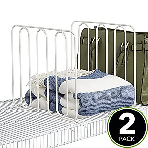 mDesign Metal Wire Shelf Dividers for Closet Organization in Bedroom, Hall Closets; Organizer for Shelves, Separators for Clothes, Sweater; Divider for Wire Shelving; Easy Install - 2 Pack - White