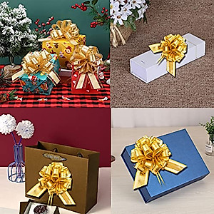 6 PCS Large Pull Bows, Gift Wrapping Bows, Gift Wrapping Ribbon Pull Bows Gift Bows for Wedding Gift Baskets, Party Gift Wrap Bows, Presents Decorating Bows, Holiday Decoration (Gold)