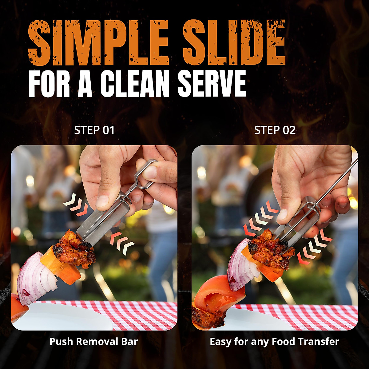 Metal Skewers for Kabobs - Shish Kabob Skewers for Grilling with Slider Plus Skewer Holder, 18" Long Flat Skewers for Kabobs 12" Kabob Rack Holds Stainless Steel Skewers for Grilling-Cooking With Fire