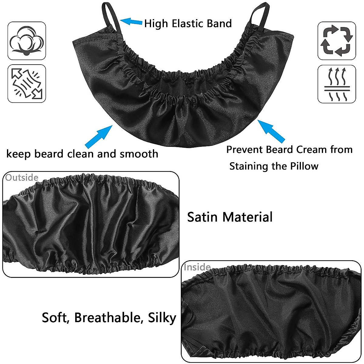 MIKIMIQI Men Beard Bandana, 3 Pack XL Size Men Beard Bib Black Beard Covers Soft and Silky Satin Facial Hair Apron Guard Bonnet Rag Man Bedtime Bib Beard Cap, Oversize for Big Long Beard