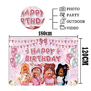AICHENGZI Girl Game Party Birthday Banner,Sandbox Game Party Supplies Decorations Pink Girl Robot Blocks Backdrop (6FTx4FT)