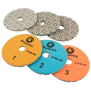 3 Step Diamond Polishing Pads 4 Inch, Stone Polishing Kit for Granite Stone Concrete Marble Quartz, Wet Polish Pad Kit for Drill Grinder Polisher, Wet Use Only - 3 Steps (#1, 2, 3) 1 Unit Each Step