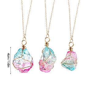 Obeon Natural irregularity Rainbow Stone Natural Crystal Rock Necklace Golden Chain Plated Quartz Pendant Unique Jewelry Gift (1PC) Multicolor