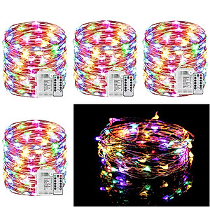 33Ft String Lights Battery Operated with Remote Control Timer, 100LED 4 Pack Waterproof 8 Modes Copper Wire Twinkle Fairy Lights for Bedroom Indoor Outdoor Wedding Dorm Christmas Decorations