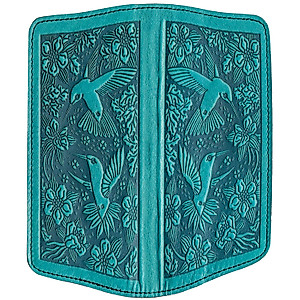 Oberon Design Hummingbirds Embossed Genuine Leather Checkbook Cover, 3.5x6.5 Inches, Teal