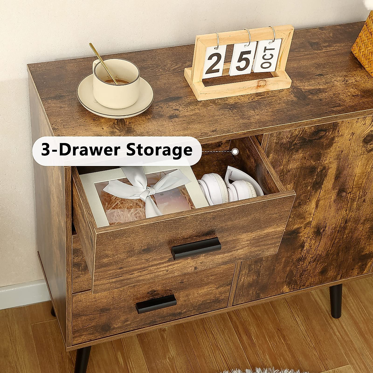 Iwell Modern TV Stand and Storage Cabinet Set, Bathroom Cabinet, Sideboard, Free Standing Cupboard, Entryway Cabinet for Living Room, Retro Home Media