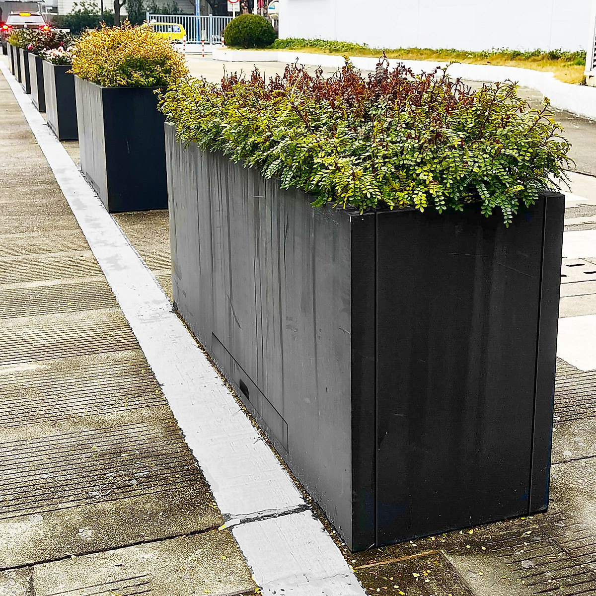 KOL Galvanized Steel Rectangular Planter Box, (16''H.x12''W.x36''L) Large Planters for Indoor Outdoor Plants,Black Powder Coated Metal Planter, Heavy Duty Modern Flower Pot, Commercial & Residential