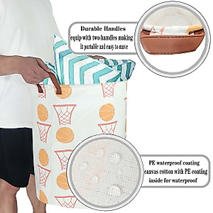 BOOHIT Cotton Fabric Storage Bin,Collapsible Laundry Basket-Waterproof Large Storage baskets,Toy Organizer,Home Decor (basketball)