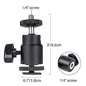 MAEXUS Hot Shoe Mount Adapter 1/4" Thread Mini Ball Head Ring Light Adapter for Cameras Camcorders Smartphone Microphone Gopro Canon LED Video Light Video Monitor Tripod Monopod (2 Pcs)