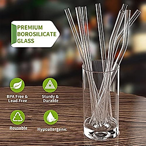 Elyum 8 Pack Reusable Glass Straws, 10'' x 10mm Clear Drinking Straws with 2 Cleaning Brushes Portable Glass Straws for Smoothies Tea Juice Wine (4 Straight + 4 Bent)