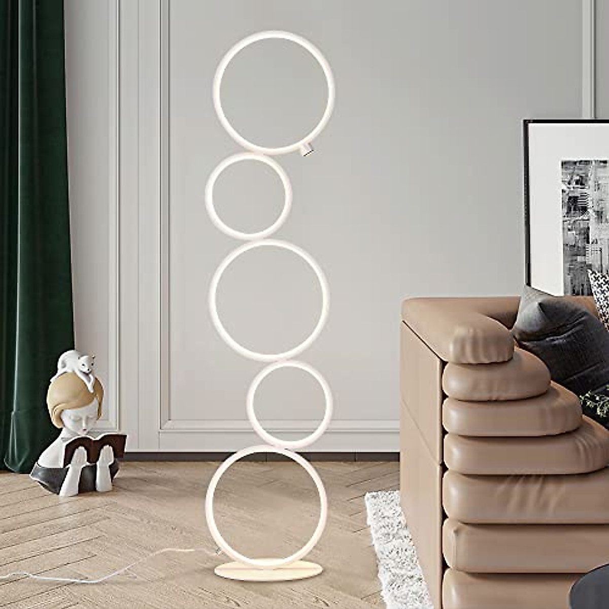 Floor Lamp for Living Room , Modern Ring Style , 24W Standing Lamp for Bedroom , 3 Brightness Levels Dimable with Touch Switch 3000K LED,39 Inches, Tall Lamp For Office, Kids Room, Reading Room(White)