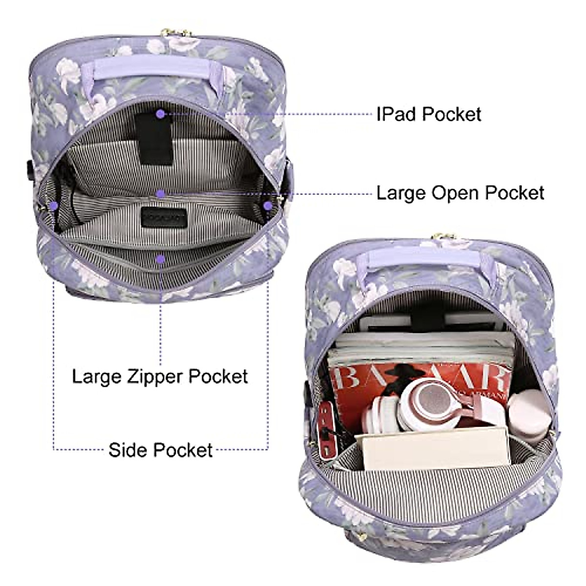 LOVEVOOK Laptop Backpack Purse for Women, Fashion Work Business Travel Computer Bags, College Nurse Backpack for Womens, Casual Daypack, Fit 15.6 Inch Laptop, Flower-Pink Purple