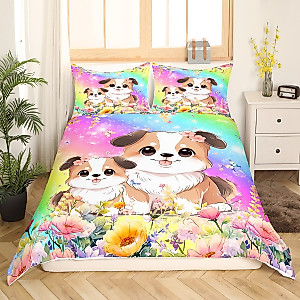 Feelyou Dog Duvet Cover Twin for Kids Toddler, Cartoon Dog Comforter Cover Puppy Dog Bedding Set Kawaii Dog Bedspread Cover Kids Room Decor Lightweight Quilt Cover