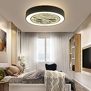 YIYIBYUS 23.5 Inch Modern Black Chandelier Ceiling Fan LED 3 Colors 3 Speeds Ceiling Fan with Light and Remote Control Mute Suitable for Living Room, Bedroom, Dining Room