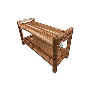 EcoDecors EarthyTeak Shower Bench Eleganto Wooden seat Garden Bench with LiftAide Arms 35" Long Natural Teak Patio Bench Wood Shower Bench for Indoor and Outdoor Use
