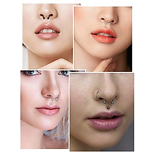 Ftovosyo 24Pcs 16G Surgical Steel Nose Septum Rings Piercing Jewelry Horseshoe Cartilage Helix Daith Earring Hoop Eyebrow Lip Hoop for Women Men 8mm 5/16 Inch Silver Black