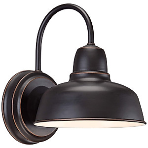 John Timberland Urban Barn Rustic Industrial Farmhouse Outdoor Wall Light Fixtures Set of 2 Bronze Gooseneck Arm 11 1/4" for Exterior Deck House Porch Patio Outside Garage Front Door Garden