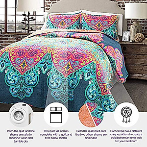 Lush Decor Boho Chic Reversible 3 Piece Quilt Bedding Set - Turquoise/Navy - King