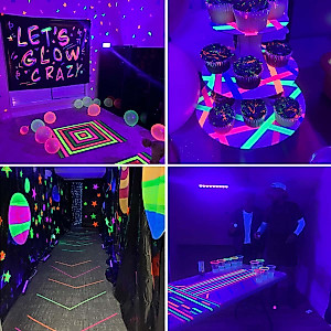 yuntop 6 Colors Neon Cloth Tape Fluorescent UV Blacklight Glow Neon Party Fiesta Party Blacklight Reactive Glow in The Dark Neon Gaffer Cloth Tape Supplies for Events Adhesive Black Light Tape Sets