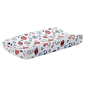 Lambs & Ivy Baby Sports White Changing Pad Cover - Football/Basketball/Baseball