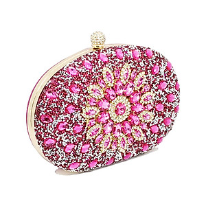 Pink Clutch Purses for Women Rhinestone Crystal Evening Bag Beaded Wedding Flower Handbag (773Fuchsia)