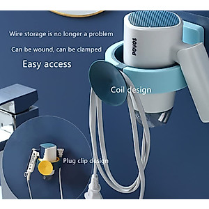 No Drilling, Hair Dryer Holder, Household Wall Mounted Bathroom Hair Dryer Storage Rack (White Gray)