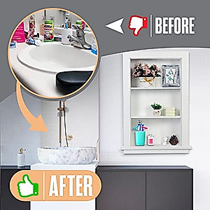 Recessed Medicine Cabinet, Wall Niche, In Shelves, Shelf Insert, 14"W x 24"H ID, 17"W x 27"H OD, 3 Tier, White, Wood, Shallow Drywall Cabinets, Between Studs Shelving, Open Bathroom Cubby | Houseables