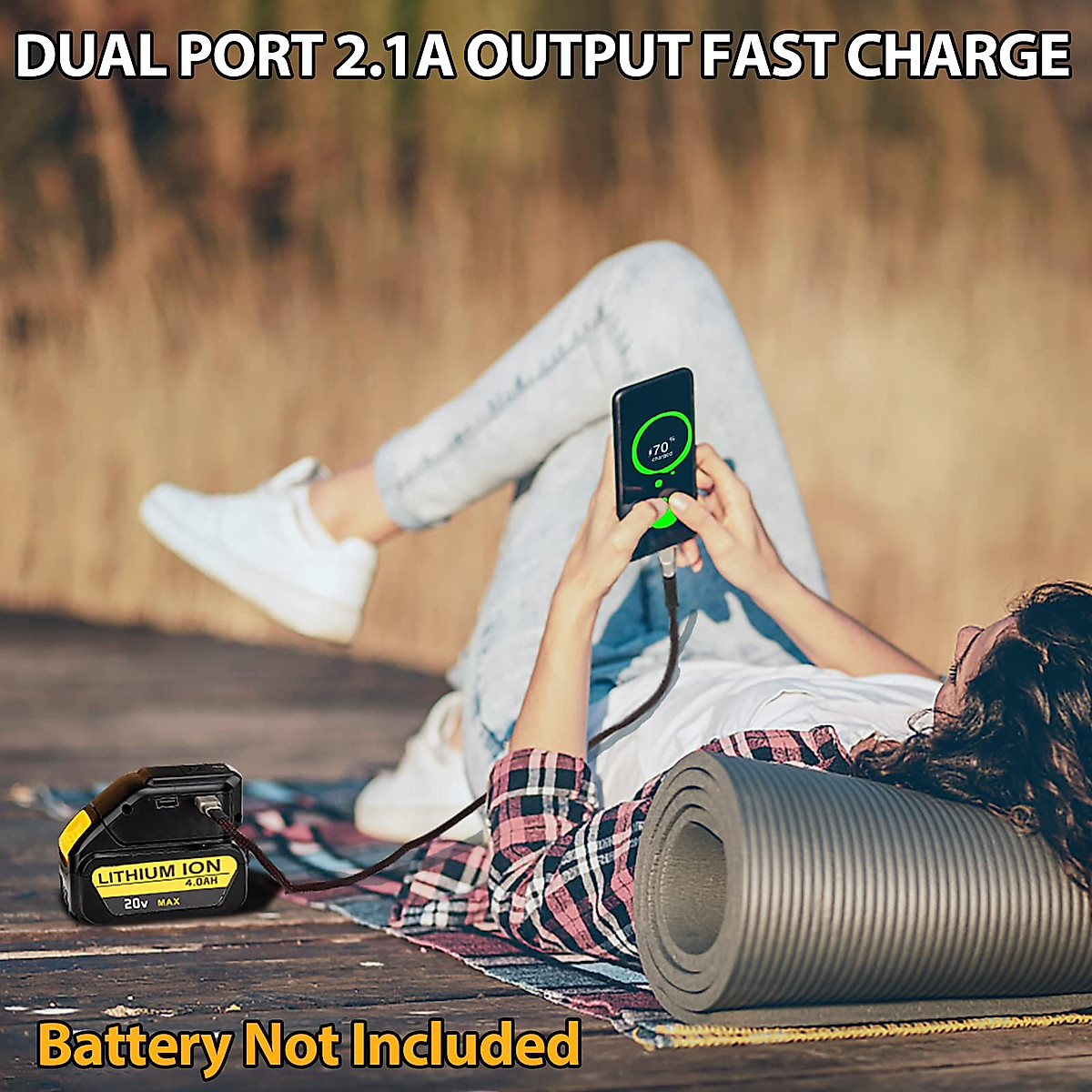 Battery Adapter for Dewalt 20v Battery USB Phone Charger, Led Work Light with Dual USB Charger and 12v DC Port,Power Source Supply for 14.4-20v Max Lithium-Ion Battery