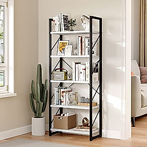 YITAHOME 5-Tier Bookshelf, Freestanding Black and White Book Shelf, Modern Minimalist Open Display Storage Book Shelves Standing Shelving Unit for Living Room Bedroom Home Office, White