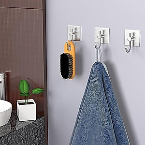 HUFEEOH Adhesive Hooks for Hanging, Shower Hooks Sticky Hooks for Hanging Loofah, Purse, Towel Holder Wall Hangers for Bathroom, Kitchen, Office, Rv (Silver)