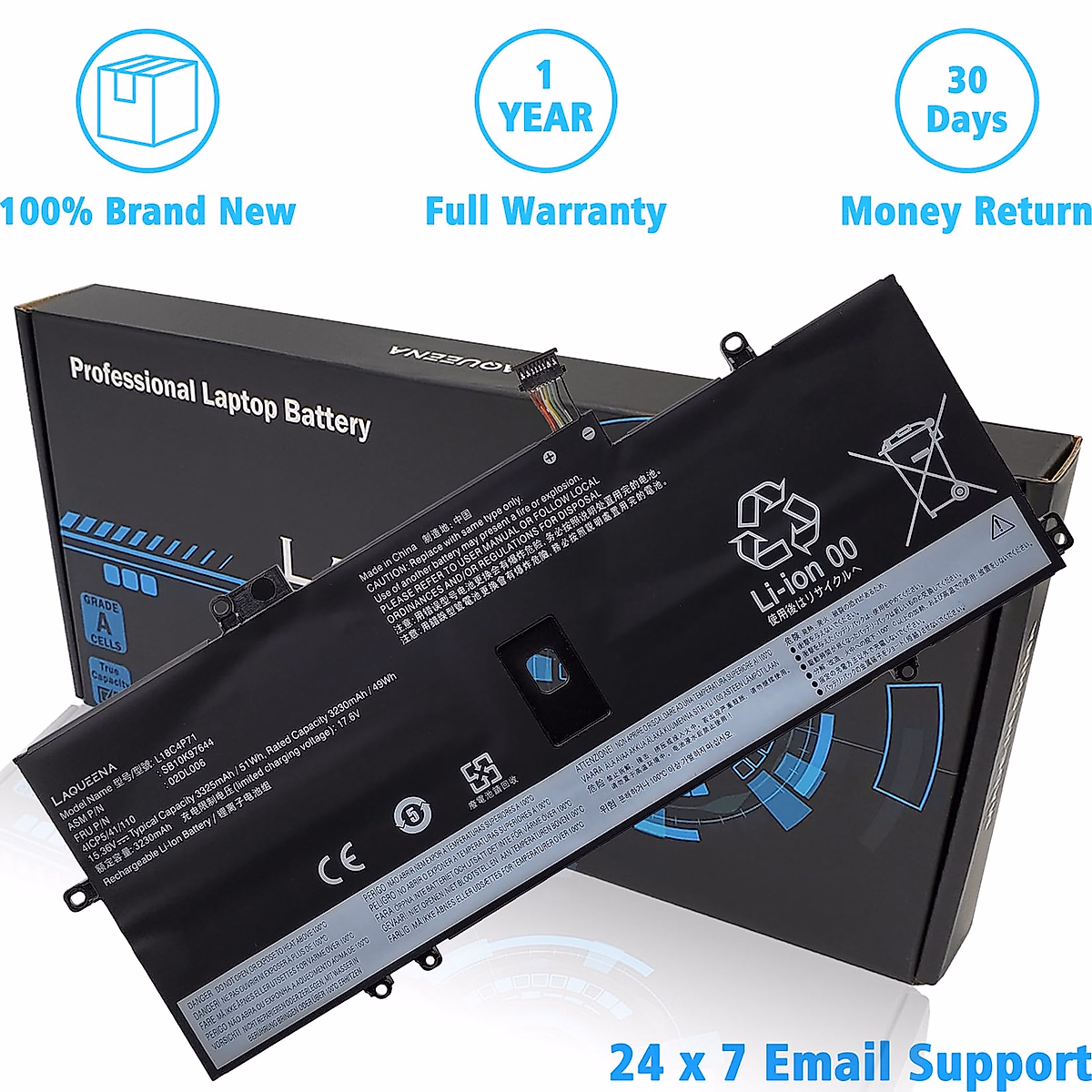 Laqueena L18C4P71 Laptop Battery Compatible with Lenovo ThinkPad X1 Yoga 4th Gen / X1 Carbon 7th Gen 2019 8th Gen 2020 Series L18L4P71 L18M4P72 02DL005 02DL006 02DL004 SB10K97643 SB10K97642 SB10K97644