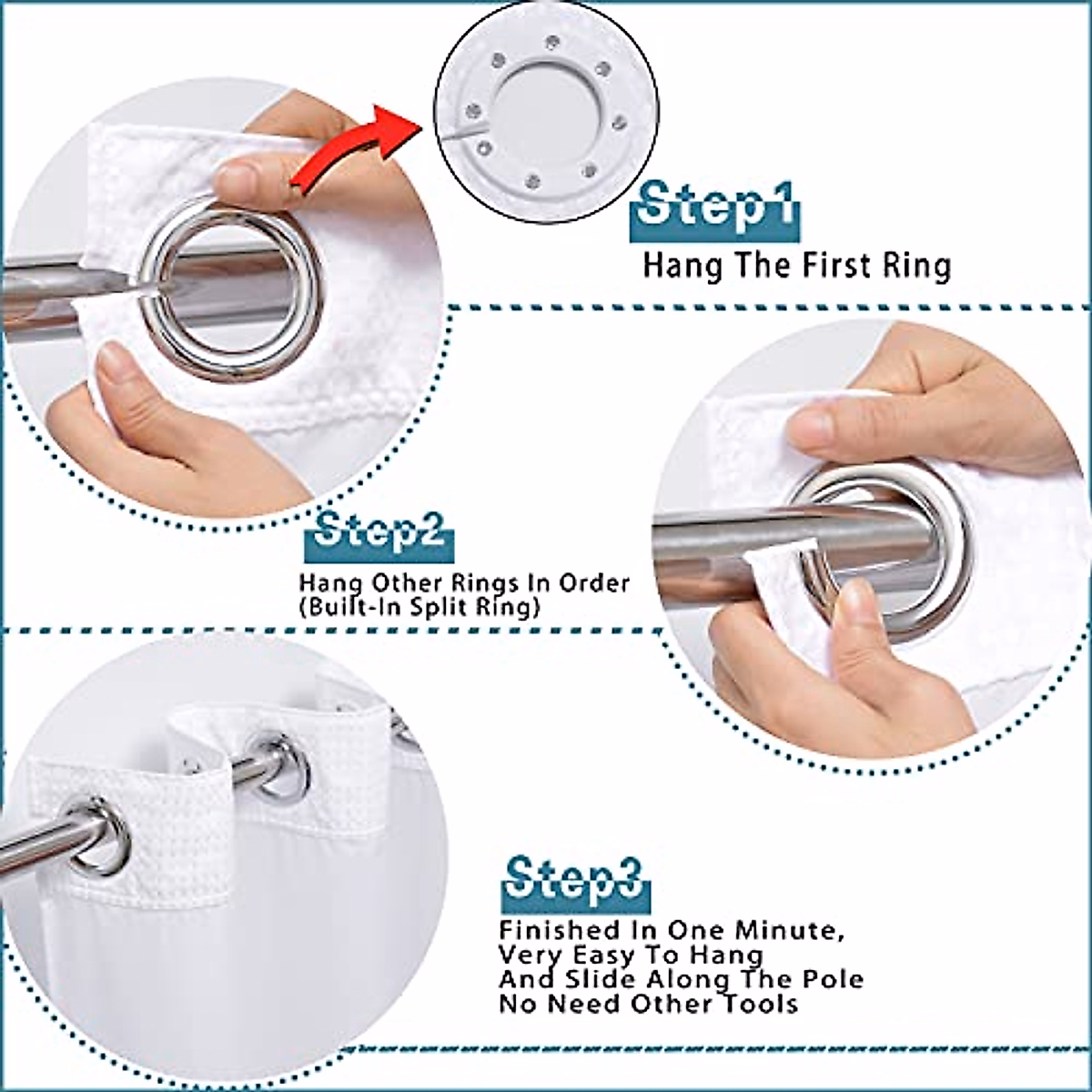 Hotel Grade Fabric Shower Curtain Set with Snap in Liner for Bathroom with See Through Top Window, Waffle Weave Shower Curtain, White, Machine Washable (Waffle-White,71W x 74H)