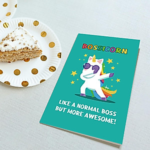 Obbyidk Funny Bossicorn Boss's Day Card, Cute Unicorn Boss Birthday Card, Boss Thank You Card, Like A Normal Boss but More Awesome