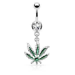 Dynamique Pot Leaf Dangle 316L Surgical Steel Belly Button Ring