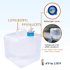 Collapsible Water Container with Spigot, Camping Water Storage Carrier Jug BPA-Free for Outdoors Hiking Backpack & Survival Kit, Foldable Portable Canteen 1.3/2.6/3.9/5.3 Gallon (5.3 Gallon, 1-Pack)