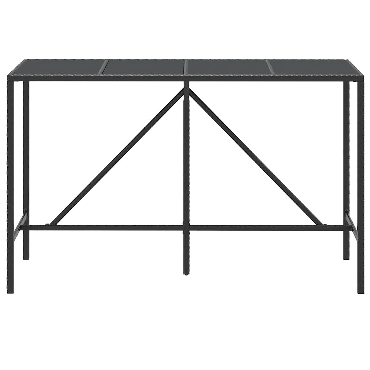 vidaXL Modern Bar Table with Black Glass Top, PE (Poly Rattan) Material, Weather-Resistant, Outdoor Garden Patio Furniture with Sturdy Steel Frame, Dimensions: 70.9"x27.6"x43.3"