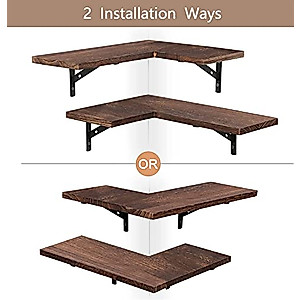 SEHERTIWY Corner Floating Shelves Wall Mounted Set of 4, Rustic Wood Wall Storage Shelves for Bedroom, Living Room, Bathroom, Kitchen, Office and More (Rustic Brown)